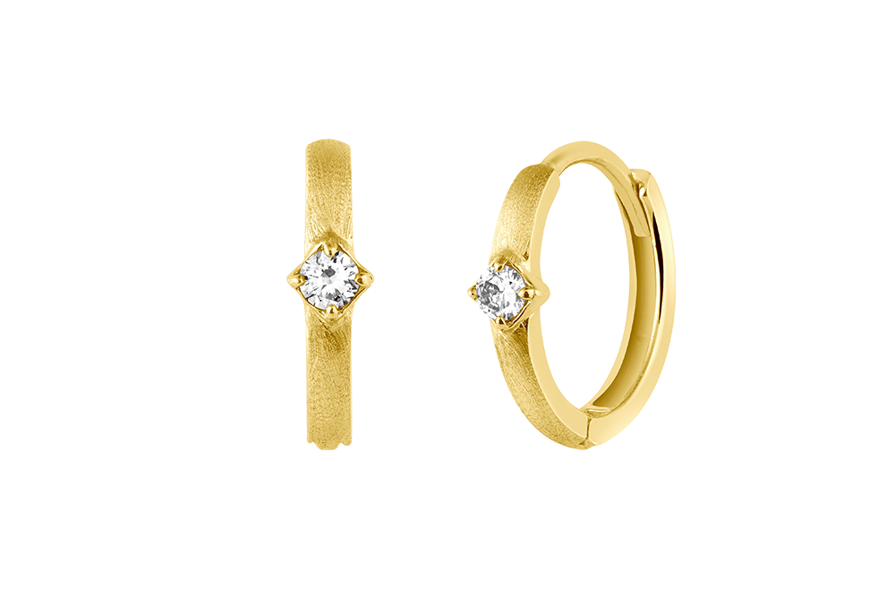 ZARA - Gold Matte Finish Hoops with Square Diamond in Bezel Setting ...